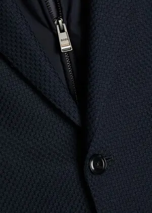 BOSS Textured Layered Cotton-blend Blazer - Navy
