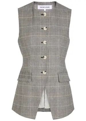 Veronica Beard Lois Checked Linen-blend Vest - Black