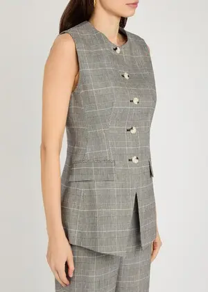 Veronica Beard Lois Checked Linen-blend Vest - Black