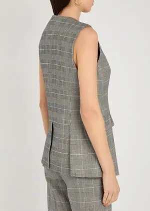 Veronica Beard Lois Checked Linen-blend Vest - Black