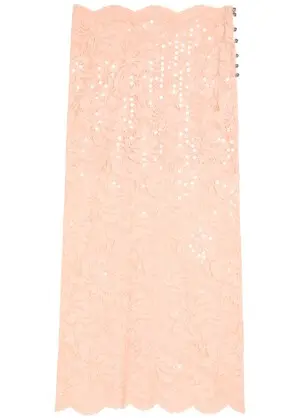 Rabanne Sequin-embellished Stretch-lace Midi Skirt - Salmon