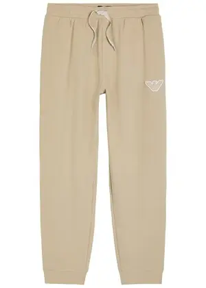 Emporio Armani Logo-appliquéd Piqué Cotton-blend Sweatpants - Beige