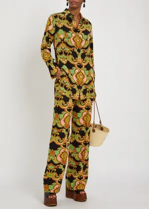 Etro Patterned Straight-leg Silk Trousers