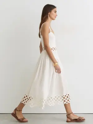 REISS Rib-knit Woven Mix Cut-out Midi Dress - Ivory