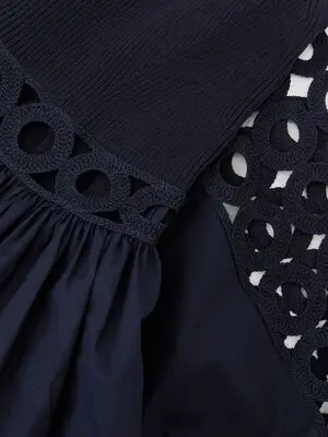 REISS Rib-knit Woven Mix Cut-out Midi Dress - Navy