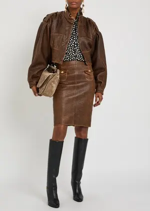 Chloé Grained Leather Cropped Bomber Jacket
