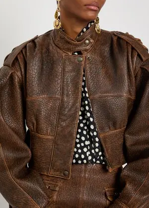 Chloé Grained Leather Cropped Bomber Jacket