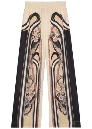 La DoubleJ Printed Wide-leg Silk Trousers - Cream