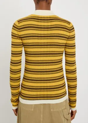 Moncler Striped Ribbed Cotton-knit Polo Top - Yellow
