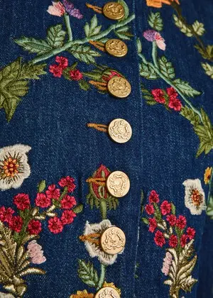 Alice + Olivia Floral-embroidered Stretch-denim Jacket
