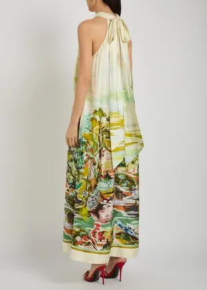 ALEMAIS Jungle Boogie Printed Halterneck Silk Maxi Dress
