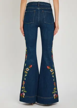 Alice + Olivia Floral-embroidered Flared-leg Jeans