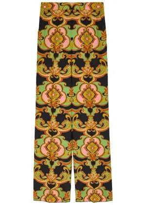 Etro Patterned Straight-leg Silk Trousers - Black