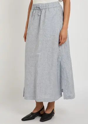 Max Mara Sumero Striped Linen-blend Midi Skirt