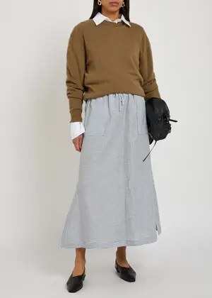 Max Mara Sumero Striped Linen-blend Midi Skirt