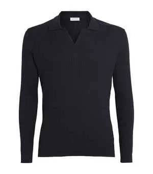 Sunspel Silk-cotton Long-sleeve Polo Shirt - Navy