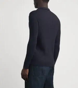 Sunspel Silk-cotton Long-sleeve Polo Shirt - Navy