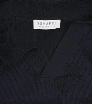 Sunspel Silk-cotton Long-sleeve Polo Shirt - Navy