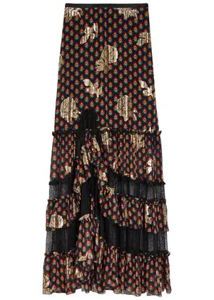 Etro Floral-embroidered Silk Maxi Skirt - Black