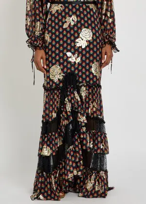 Etro Floral Embroidered Silk Maxi Skirt