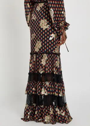 Etro Floral Embroidered Silk Maxi Skirt