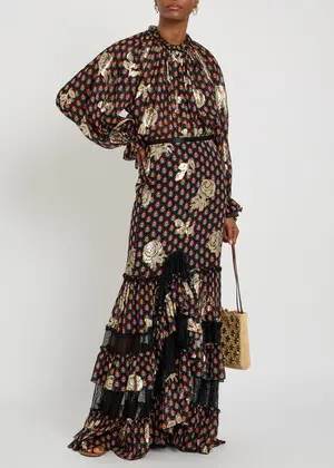 Etro Floral Embroidered Silk Maxi Skirt