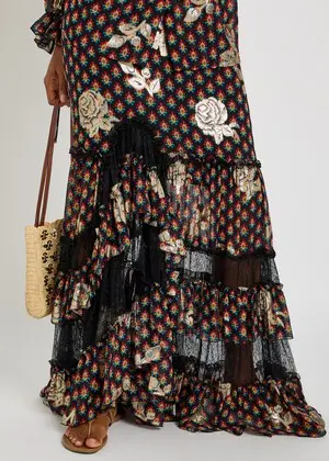 Etro Floral Embroidered Silk Maxi Skirt