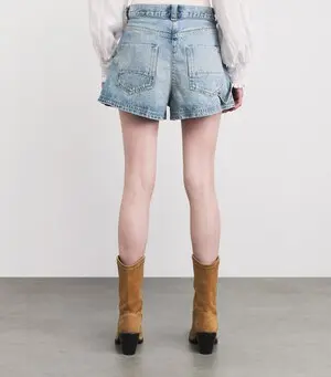 Sandro Suede-trim Denim Shorts - Blue