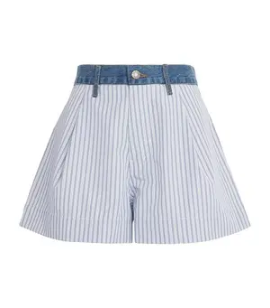 Sandro Poplin Denim-Trim Shorts Blue