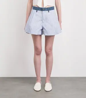Sandro Poplin Denim-trim Shorts - Blue