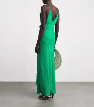 Sandro Ruffled-detail Jacquard Maxi Dress - Green