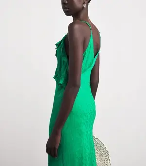 Sandro Ruffled-detail Jacquard Maxi Dress - Green
