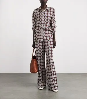 Sandro Floral Print Flared Trousers - Brown