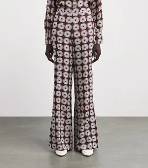 Sandro Floral Print Flared Trousers - Brown