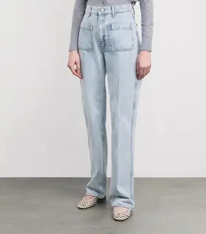 Sandro Straight-leg High-rise Patch Pocket Jeans - Blue