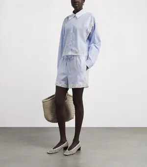 Sandro Cotton Lace-detail Shorts - Blue