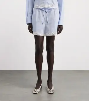 Sandro Cotton Lace-detail Shorts - Blue