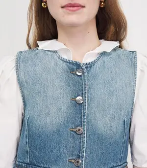 Sandro Embellished Denim Waistcoat - Blue