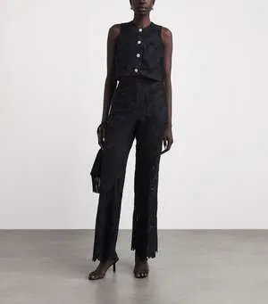Sandro Guipure Lace Flared Trousers - Black