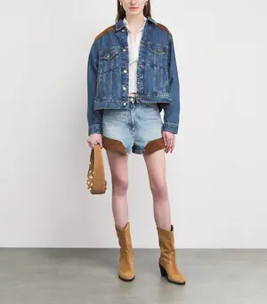 Sandro Suede-trim Denim Jacket - Blue