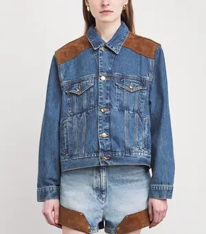 Sandro Suede-trim Denim Jacket - Blue