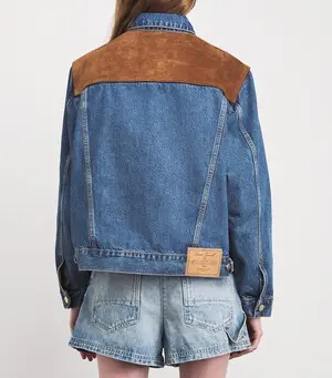 Sandro Suede-trim Denim Jacket - Blue