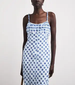 Sandro Linen-blend Gingham Maxi Dress - Blue