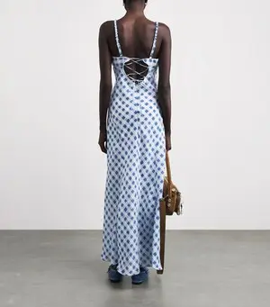 Sandro Linen-blend Gingham Maxi Dress - Blue