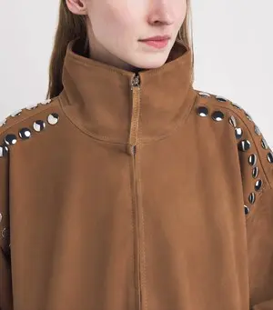 Sandro Suede Studded Bomber Jacket - Beige