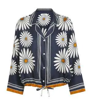 Sandro Floral Print Silk Shirt - Blue