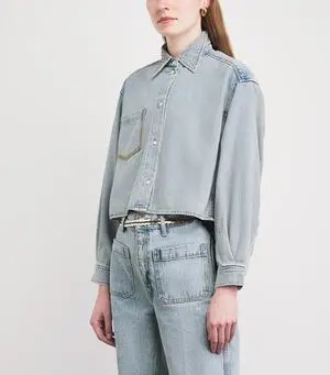 Sandro Embellished Denim Shirt - Blue