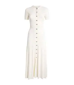 Sandro Knit Button-through Midi Dress - Beige