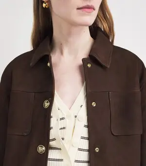 Sandro Suede Jacket With Pocket Details - Brown