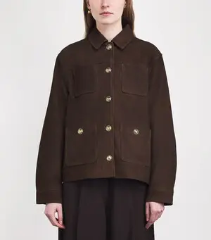 Sandro Suede Jacket With Pocket Details - Brown